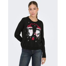 Only Damen Weihnachtspullover "ONLXMAS SHINE LS ONECK KNT", schwarz, Gr. L, gemustert, Strick, Obermaterial: 100% Polyacryl, Pullover, Kunstfaser,