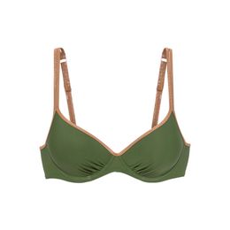 Bruno Banani Damen B&uuml;gel-Bikini-Top "Milano", gr&uuml;n, Gr. 42, gl&auml;nzend, unifarben, Recycling-Polyamid, Bikini-Oberteile, mit kupferfarbenen Paspeln