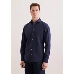Businesshemd Seidensticker, Herren, Gr. XL (44), normale &Auml;rmell&auml;ngen, dunkelblau, 100% Baumwolle, unifarben, slim fit, 2-Knopf-Manschette, Hemden, Slim 1/1 Kentkragen Uni