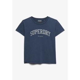 Superdry Damen Print-Shirt "ATH ESS FITTED GRAPHIC TEE", blau, Gr. M, meliert, Single Jersey, Obermaterial: 100% Baumwolle, Shirts, aus Baumwolle und