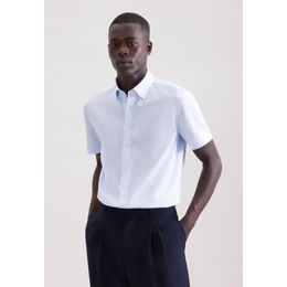 Businesshemd Seidensticker "Schwarze Rose", Herren, Gr. M (39), normale &Auml;rmell&auml;ngen, blau, 100% Baumwolle, Strukturmuster, tailored fit, Hemden, Shaped 1/2 Button-Down-Kragen Struktur