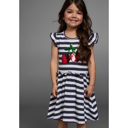Kidsworld M&auml;dchen Jerseykleid "mit Pailletten f&uuml;r kleine M&auml;dchen - Kirschen oder Zitronen Motiv", blau, Gr. 116, geringelt, gestreift, Jersey,