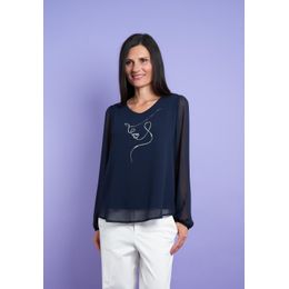 Seidel Moden Damen Langarmbluse, blau, Gr. 40, unifarben, Web, Obermaterial: 100% Polyester. Obermaterial 2: 95% Viskose, 5% Elasthan, Blusen, im