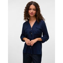 V&eacute;ro Moda VERO MODA Damen Hemdbluse "VMBUMPY L/S SHIRT NEW WVN GA NOOS"navy blazer, Gr. M, unifarben, Web, Obermaterial: 100% Viskose, Blusen, Viskose, regular
