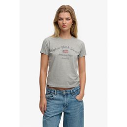 Superdry Damen Print-Shirt "ATH ESS FITTED GRAPHIC TEE", grau, Gr. M, meliert, Single Jersey, Obermaterial: 100% Baumwolle, Shirts, aus Baumwolle und
