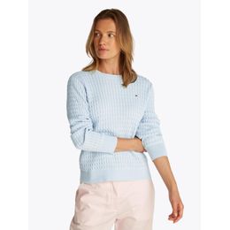 Tommy Hilfiger Damen Rundhalspullover "CO CABLE C-NK LS SWEATER", blau, Gr. XS, unifarben, Strick, Obermaterial: 100% Baumwolle, Pullover, Baumwolle,
