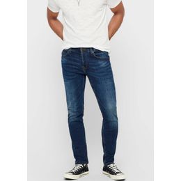 Only & Sons ONLY & SONS Herren Regular-fit-Jeans "ONSWEFT REGULAR MAT DNM NOOS", blau, Gr. 28, Abriebeffekte, Denim/Jeans, Obermaterial: 98% Baumwolle, 2%