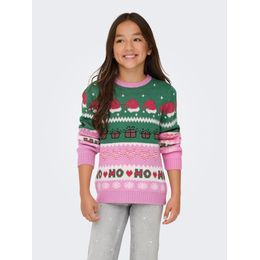 KIDS Only M&auml;dchen Weihnachtspullover "KOGHOHO XMAS LS PULLOVER KNT"fuchsia pink pattern:with gr&uuml;n jacket, cd, salsa, schwarz, Gr. 146, gemustert,