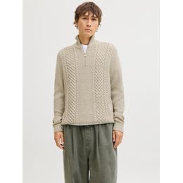 Jack & Jones JACK & JONES Herren Troyer "JJPAUL KNIT HALF ZIP", beige, Gr. XL, meliert, Strick, Obermaterial: 82% Polyacryl, 18% Baumwolle, Pullover