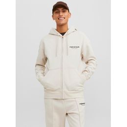 Jack & Jones JACK & JONES Herren Kapuzensweatjacke "JORVESTERBRO SWEAT ZIP HOOD NOOS", gelb, Gr. M, bedruckt, angeraute Sweatware, Obermaterial: 70% Baumwolle,