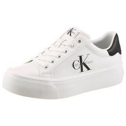 Calvin Klein Damen Plateausneaker "VULC FLATFORM LACEUP LOW LTH", Gr. 41, schwarz-wei&szlig;, Leder, Lederimitat, unifarben mit Farbeinsatz, Basic, Schuhe,