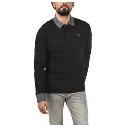 Langarm-Poloshirt Blend "BHRalle", Herren, Gr. S, schwarz, Web, 100% Baumwolle, unifarben, regular fit, V-Ausschnitt, Rippb&uuml;ndchen, Shirts, Longsleeve mit verl&auml;ngerter R&uuml;ckenpartie