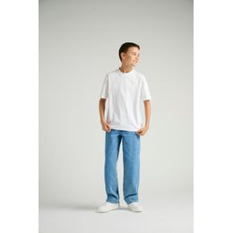 Rundhalsshirt ONLY & SONS JUNIOR "OSJFRED LIFE RLX SS TEE JRS NOOS", Jungen, Gr. 134/140, hellwei&szlig;, Single Jersey, Obermaterial: 100% Baumwolle, unifarben, Basic, relaxed fit normal, Rundhals, Shirts Rundhalsshirt, Baumwolle, relaxed fit