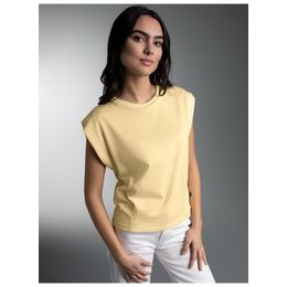 TRIGEMA Damen T-Shirt "TRIGEMA T Shirt mit modischen Falten"vanille, Basic, Gr. XL, Single Jersey, 100% Baumwolle, Shirts