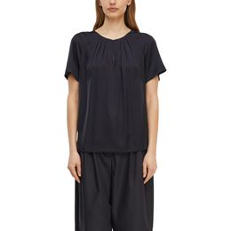 comma, COMMA Damen Kurzarmblusenavy, Gr. 40, unifarben, Web, Obermaterial: 95% Polyester, 5% Elasthan, Blusen, Sommerbluse mit gerafftem Rundhals