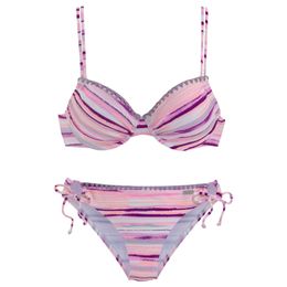 Venice Beach Damen B&uuml;gel-Bikini, rosa, Gr. 36, bedruckt, gestreift, Polyamid, Bikini-Sets, mit H&auml;kelkanten