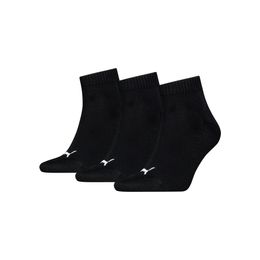 Puma Damen Kurzsocken "Puma UNISEX QUARTER PLAIN 3P", Gr. 43, schwarz, Baumwollmischung, unifarben, Socken, Atmungsaktiv, Rippenb&uuml;ndchen, weiche