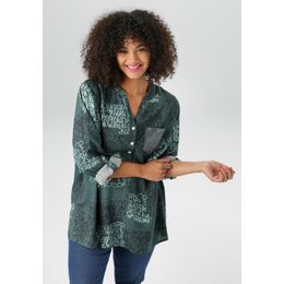 ANISTON PLUS Damen Schlupfbluse, gr&uuml;n, Gr. 52, gemustert, Web, Obermaterial: 100% Viskose, Blusen, mit Pailletten an der Brusttasche