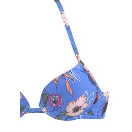 s.Oliver Damen Push-Up-Bikini-Top "Maya", blau, Gr. 32, floral, Polyamid, Bikini-Oberteile, mit floralem Design