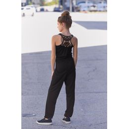 Kidsworld M&auml;dchen Overall "Jumpsuit mit aufwendiger Spitze im R&uuml;cken", schwarz, Gr. 140, unifarben, Jersey, Obermaterial: 100% Viskose. Spitze: 100%