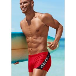 Venice Beach Herren Boxer-Badehose, rot, Gr. 6, unifarben mit Farbeinsatz, Recycling-Polyamid, Badehosen, mit Logo-Schriftzug