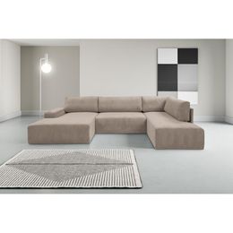 WERK2 Wohnlandschaft &raquo;Rotterdam, U-Form, in kuschelweichem Cord oder Breitcord. Breite 329cm&laquo; Design Sofa mit Schlaffunktion & Bettkasten, Cord, 