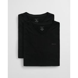 Gant Herren Kurzarmshirt "V-NECK T-SHIRT 2-PACK", Gr. XXXL, schwarz, Web, Obermaterial: 100% Baumwolle, Shirts, Mit V-Ausschnitt
