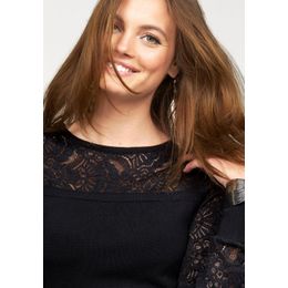 Melrose Damen Rundhalspullover, schwarz, Gr. 34, gebl&uuml;mt, unifarben, Feinstrick, Obermaterial: 70% Viskose, 30% Polyamid. Spitze: 90% Polyamid, 10%