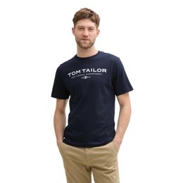Tom Tailor Herren T-Shirt, blau, Gr. XL, bedruckt, Single Jersey, Obermaterial: 100% Baumwolle, Shirts, Sommershirt mit Frontprint