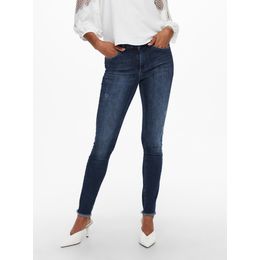 Only Damen Skinny-fit-Jeans "ONLBLUSH LIFE MID SK ANK RAW", blau, Gr. L, Abriebeffekte, Denim/Jeans, Obermaterial: 92% Baumwolle, 6%