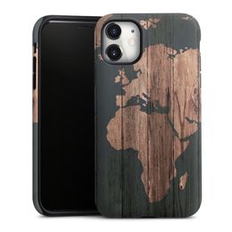 DeinDesign iPhone 11 Handy Panzer Handyh&uuml;lle robuste Outdoor H&uuml;lle Schutzh&uuml;lle matt Wooden Look Map World Map Tough Case