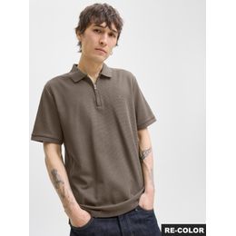 Jack & Jones JACK & JONES Herren Poloshirt "JJEAUSTIN ZIP POLO SS NOOS", braun, Gr. L, unifarben, Jersey, Obermaterial: 58% Polyester, 40% Baumwolle, 2% Elasthan,