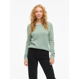Rundhalspullover Vila "VIDALO O-NECK L/S KNIT TOP- NOOS", Damen, Gr. L, blau surf, Feinstrick, Obermaterial: 100% Baumwolle, unifarben, regular fit normal, Rundhals, Rippb&uuml;ndchen, Pullover Rundhalspullover, Baumwolle, regular fit
