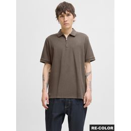 Jack & Jones JACK & JONES Herren Poloshirt "JJEAUSTIN ZIP POLO SS NOOS", braun, Gr. XL, unifarben, Jersey, Obermaterial: 58% Polyester, 40% Baumwolle, 2%
