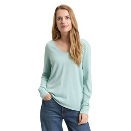 Tom Tailor Damen V-Ausschnitt-Pullover "Regular"blau haze, Gr. M, unifarben, Strick, Obermaterial: 60% Baumwolle, 40% Viskose, Pullover, mit