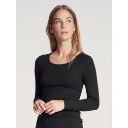 Calida Damen Langarmshirt "Natural Comfort", Gr. S, schwarz, Single Jersey, Obermaterial: 92% Baumwolle, 8% Elasthan, unifarben, Shirts, elastisch,