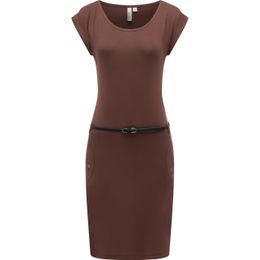 Ragwear Damen Sommerkleid "Tagg"dunkelbraun, Gr. XL, Material: 95% Viskose, 5% Elasthan, Kleider, Damen Kurzarm-Kleid mit Tailleng&uuml;rtel und Taschen