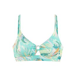 Venice Beach Damen Triangel-Bikini-Top "Sandra", blau, Gr. 36, Rippoptik, floral, leicht gl&auml;nzend, Recycling-Polyamid, Bikini-Oberteile, in