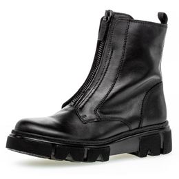 Gabor Damen Stiefelette, Gr. 40, schwarz, Kalbsleder, unifarben, Schuhe, Blockabsatz, Rei&szlig;verschluss-Boots mit Front-Zipper