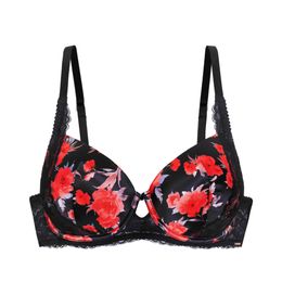 Dorina Damen B&uuml;gel-BH "Anahi Floral", Gr. 100schwarz, Spitze, Obermaterial: 52% Polyester, 39% Polyamid, 9% Elasthan, bedruckt, BHs, mit