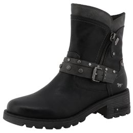 Mustang Shoes Damen Winterboots "Haukea", Gr. 36, schwarz, Lederimitat, Schuhe, Biker Boots mit Blockabsatz und TEX-Membrane