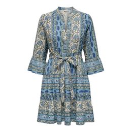 Only Damen Tunikakleid "ONLSINA LIFE 3/4 SHORT DRESS NOOS WVN", blau, Gr. XS, bedruckt, Web, Obermaterial: 100% Polyester, Kleider, mit Volant