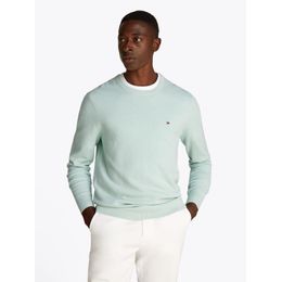 Rundhalspullover Tommy Hilfiger "ESSENTIAL STRUCTURE CREW NECK mit Struktur und Label", Herren, Gr. M, gr&uuml;n (minty essence heather), Strick, Obermaterial: 100% Baumwolle, Rundhals, Rippb&uuml;ndchen, Pullover Rundhalspullover, unifarben, casual, regular fit, Baumwolle, Rundhals