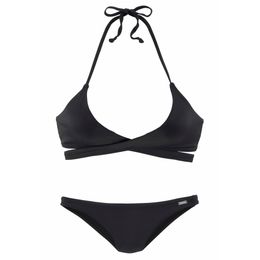 Bench. Damen Triangel-Bikini, schwarz, Gr. 38, unifarben, Polyamid, Bikini-Sets, in Wickeloptik