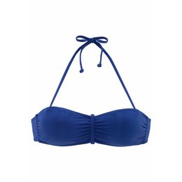 Buffalo Damen Bandeau-Bikini-Top "Happy", blau, Gr. 34, unifarben, Microfaser, Polyamid, Tactel, Bikini-Oberteile, mit geflochtenem Detail