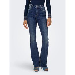 Only Damen Only Bootcut-Jeans &raquo;ONLMILA HW FLARED DNM BJ374&laquo; mit Destroyed Effekt blau 25, L&auml;nge 32