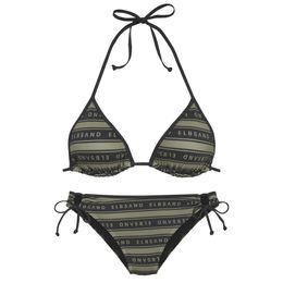ELBSAND Damen Triangel-Bikini "Zone", schwarz, Gr. 34, gestreift, Recycling-Polyamid, Bikini-Sets, mit kontrastfarbenen Streifen und Schriftz&uuml;gen