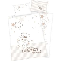 Baby Best Babybettw&auml;sche &raquo;Kleiner Lieblingsmensch&laquo; mit B&auml;rchen Motiv und liebevollem Schriftzug beige Flanell, Obermaterial: 100% Baumwolle