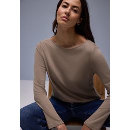 Street One Damen Langarmshirtlight terra mocha, Gr. 46, unifarben, Web, 50% Baumwolle, 50% Modal, Shirts, mit U-Boot-Ausschnitt
