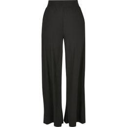 Urban Classics Damen Stoffhose "Urban Classics Damen Ladies Rib Jersey Wide Leg Pants", schwarz, Gr. M, unifarben, 95% Polyester, 5% Elasthan, Hosen